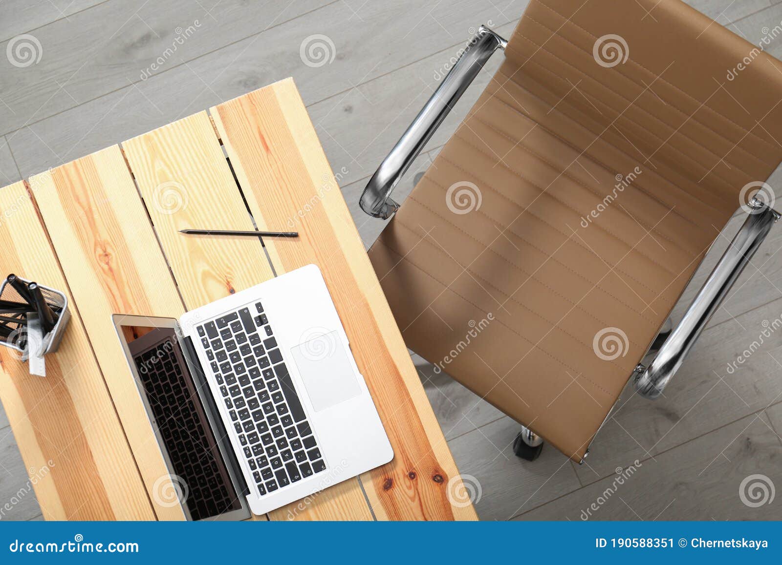 Comfortable Workplace with Office Chair and Table, Top View Stock Image ...