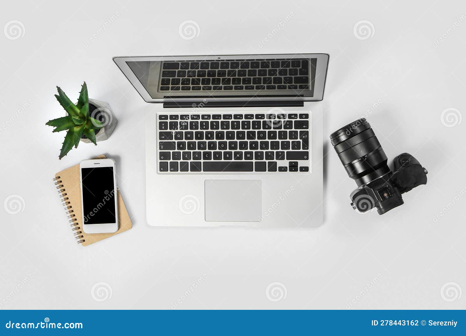 Comfortable Workplace of Photographer with Laptop on White Background ...