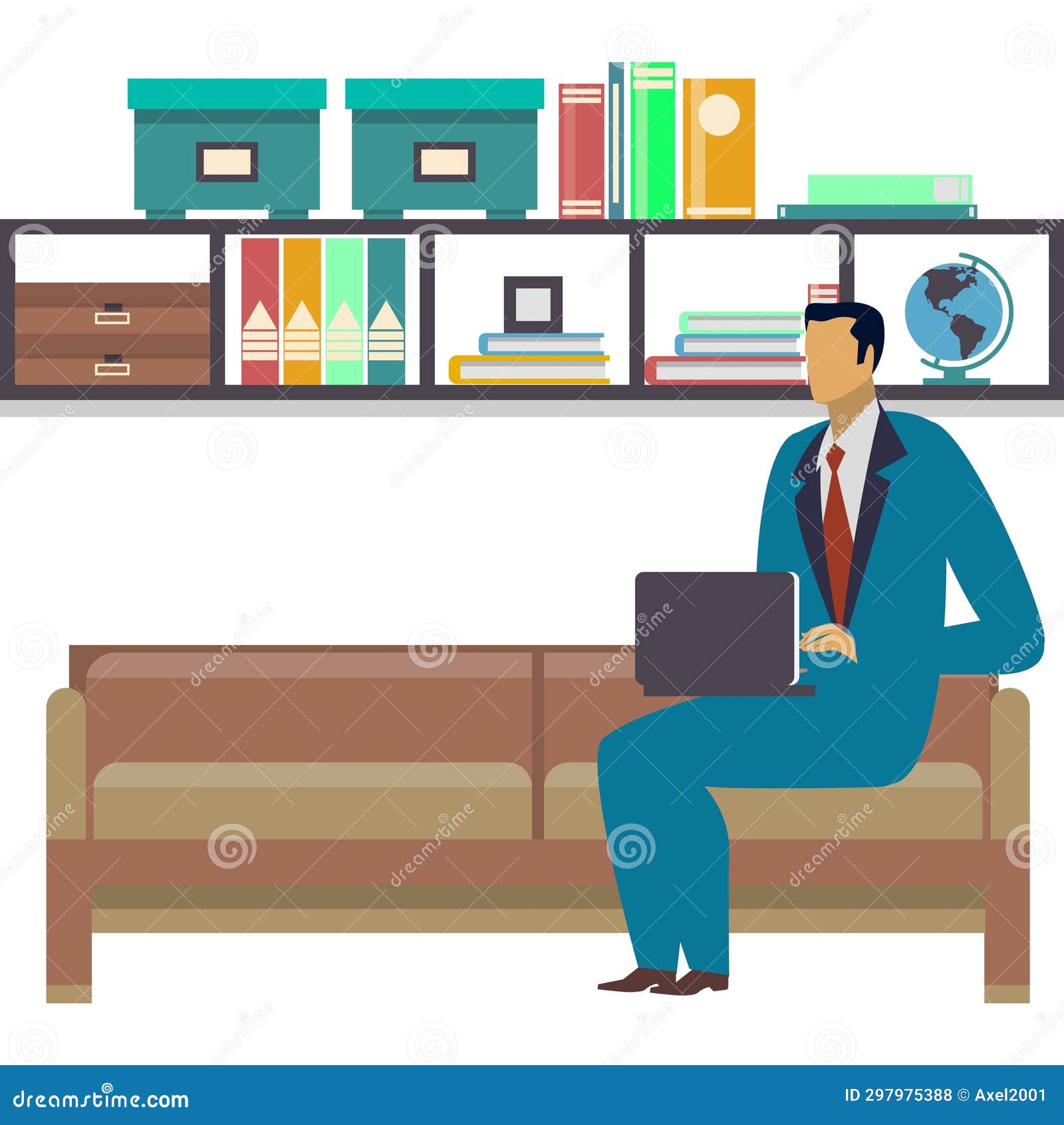Comfortable Workspace Icon Man Working with Laptop Stock Vector ...
