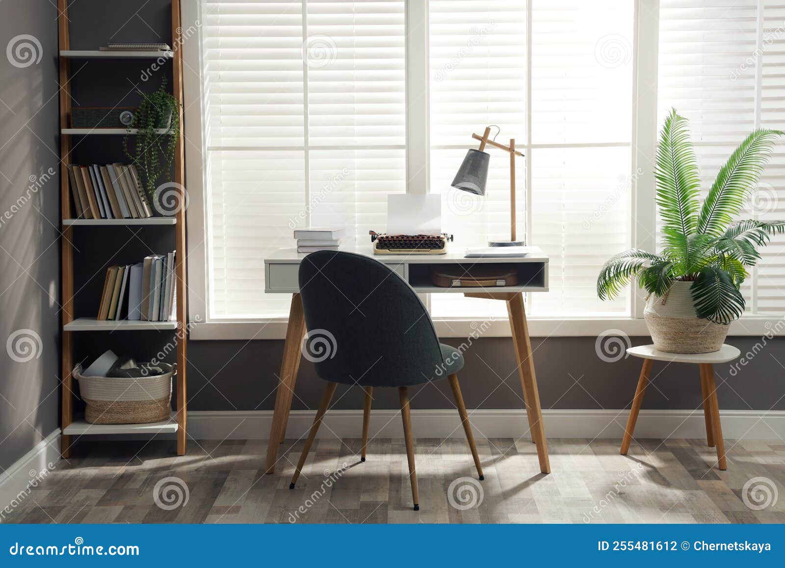 Comfortable Writer`s Workplace Interior with Typewriter on Desk in ...