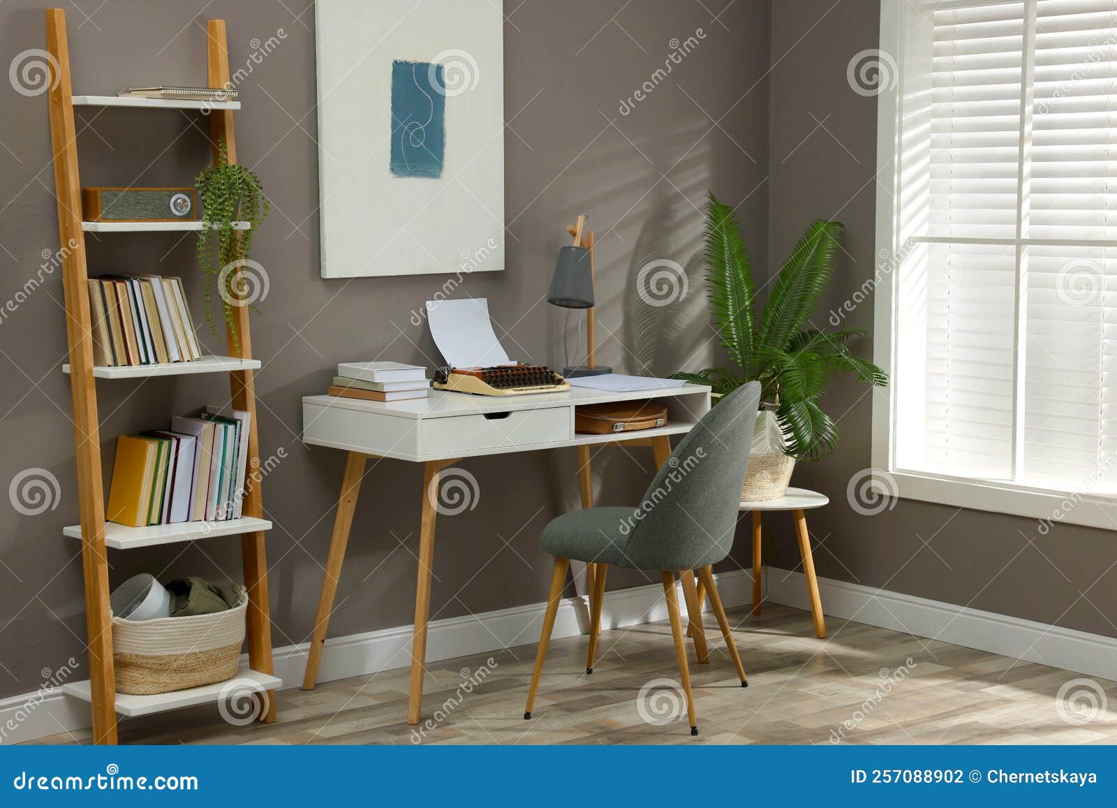 Comfortable Writer`s Workplace Interior with Typewriter on Desk Near ...
