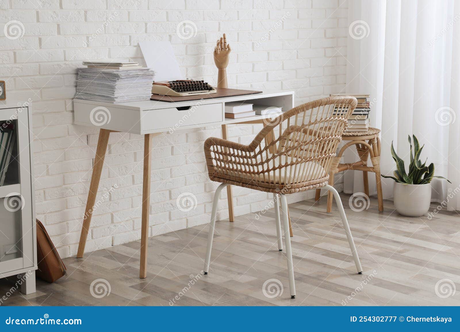 Comfortable Writer`s Workplace Interior with Typewriter on Desk Near ...