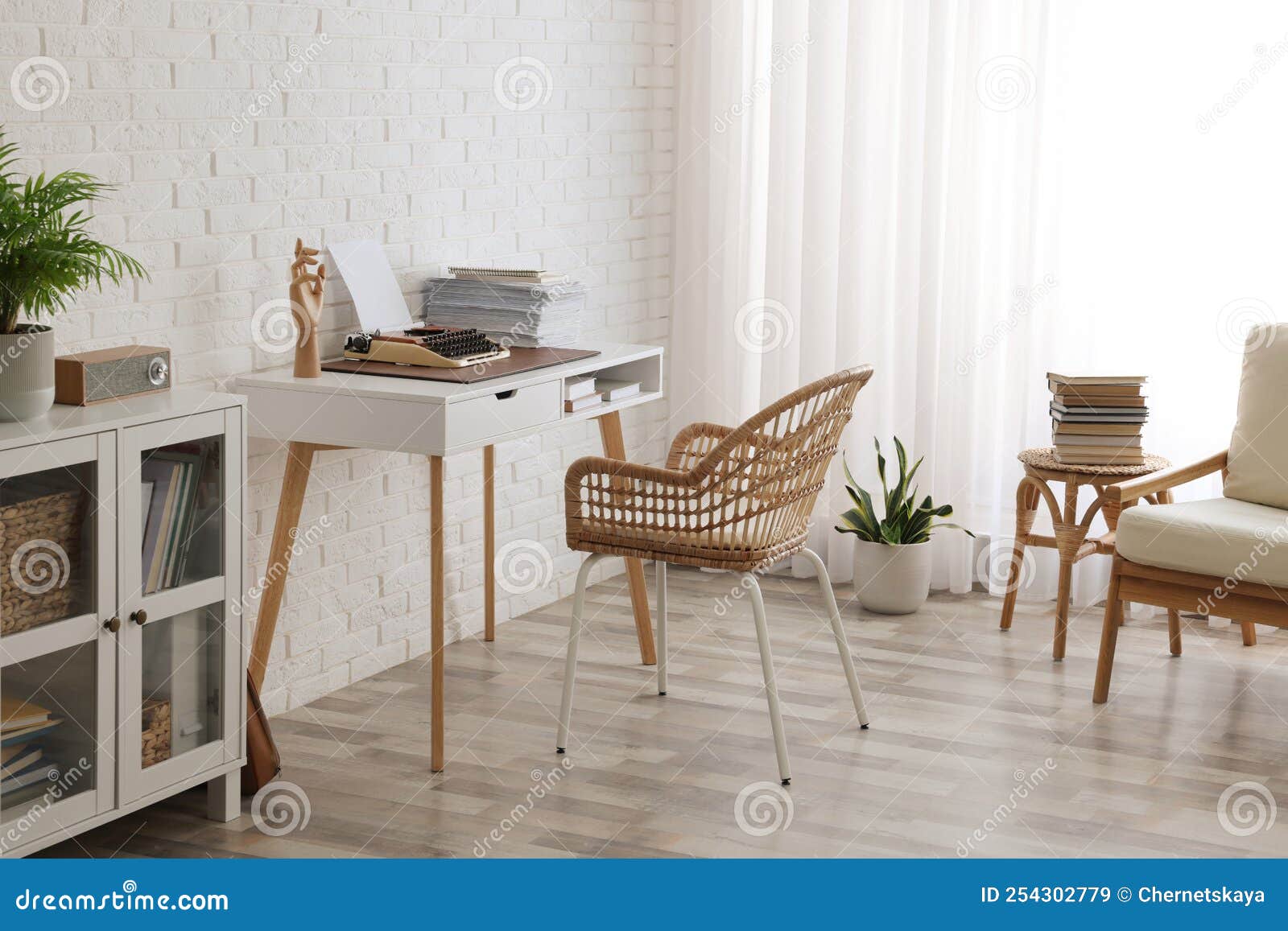 Comfortable Writer`s Workplace Interior with Typewriter on Desk Near ...