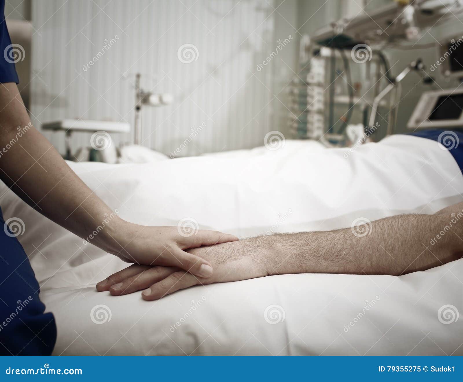 Comforting of Critically Ill Patient in Intensive Care Stock Image ...