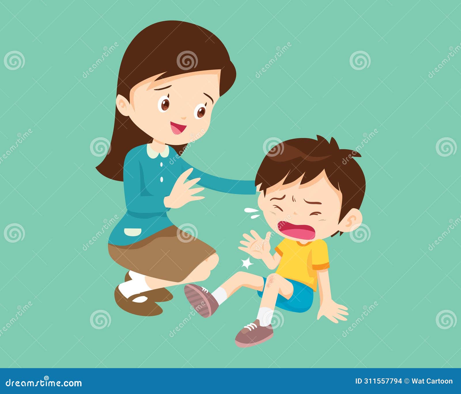 Comforting Sad Children by Parent or Teacher Stock Illustration ...