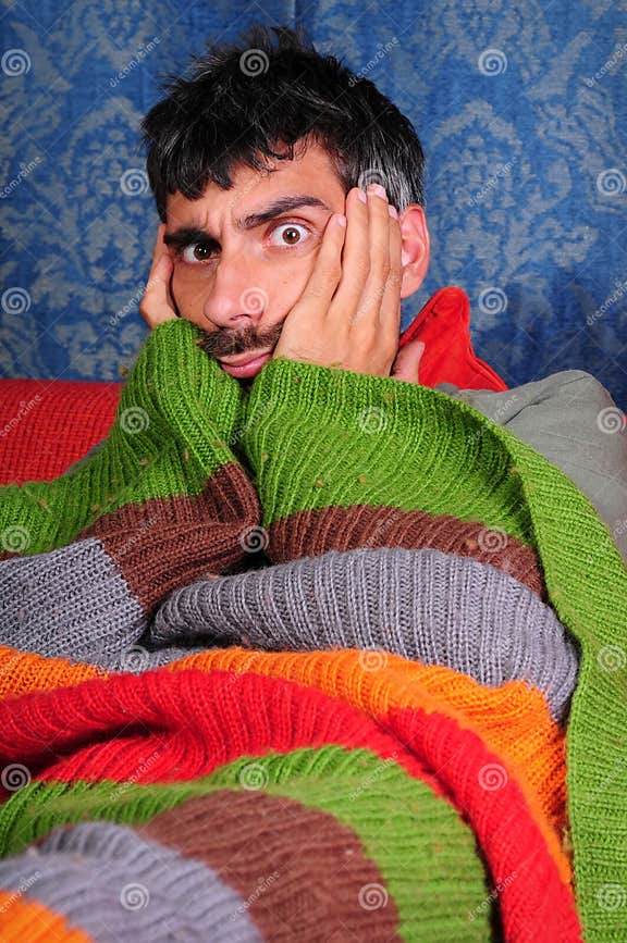 Comfy Couch Man S Comical Face Stock Photo - Image of house, adult ...