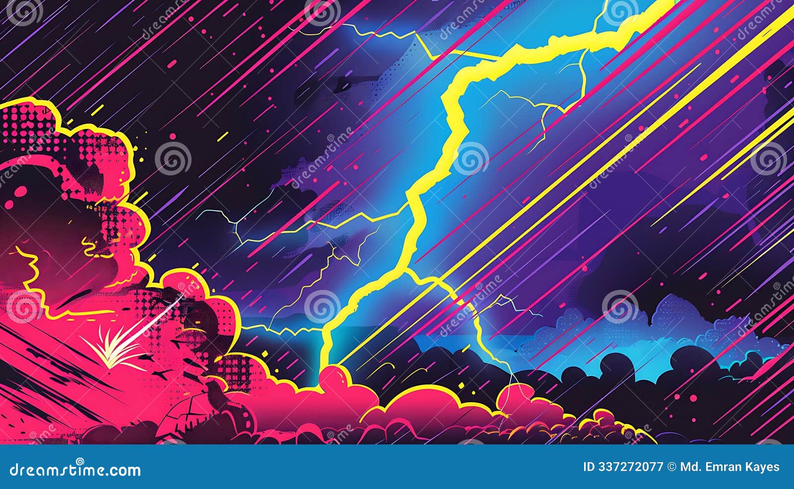 Comic Abstract Pop Art Background with a Thunder Illustration, Retro ...