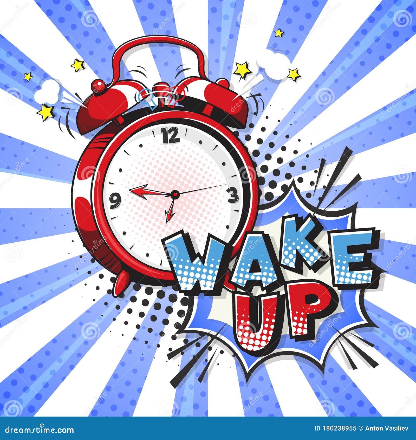 Comic Alarm Clock and Expression Speech Bubble with Wake Up Text ...