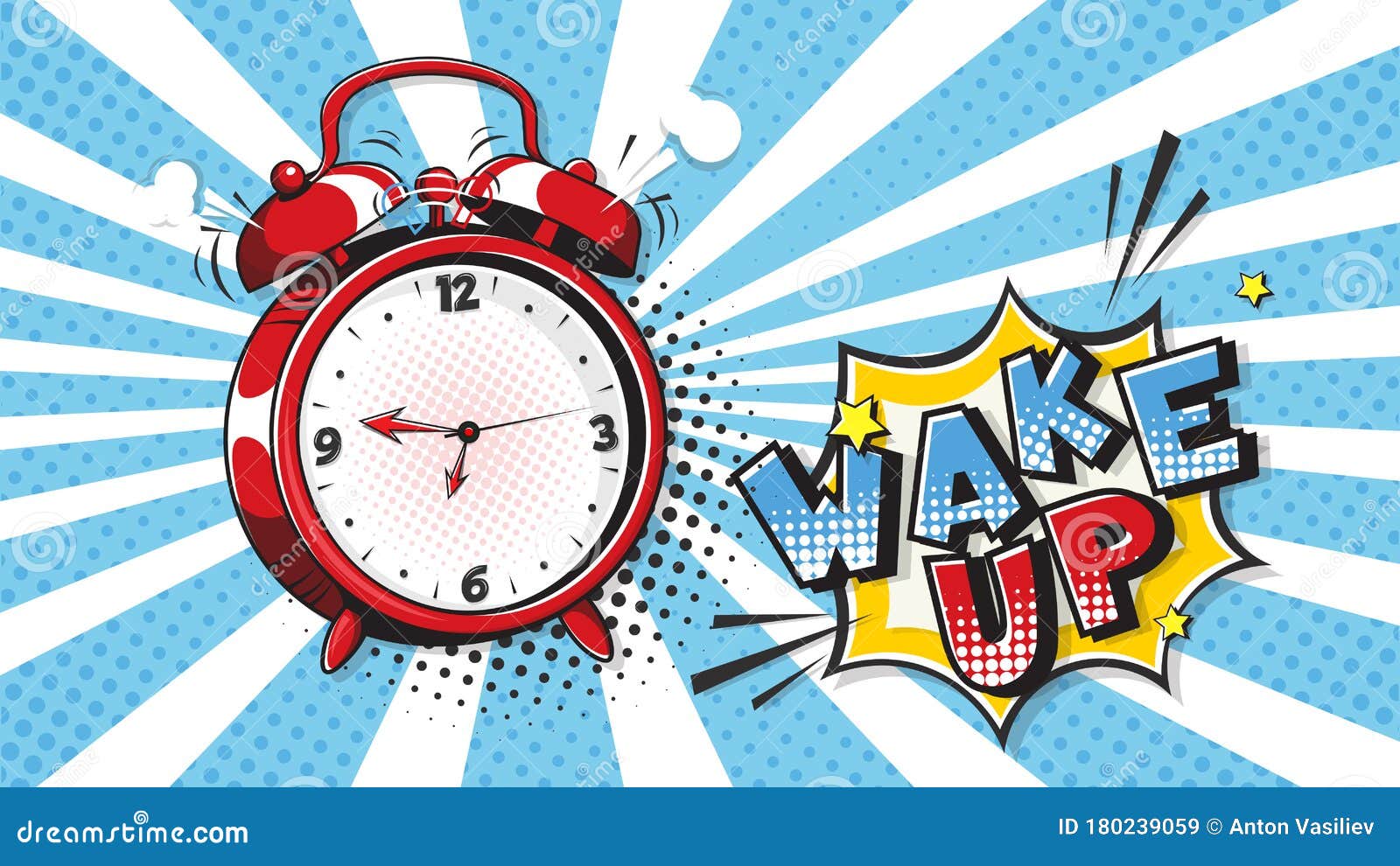 Comic Alarm Clock and Expression Speech Bubble with Wake Up Text ...