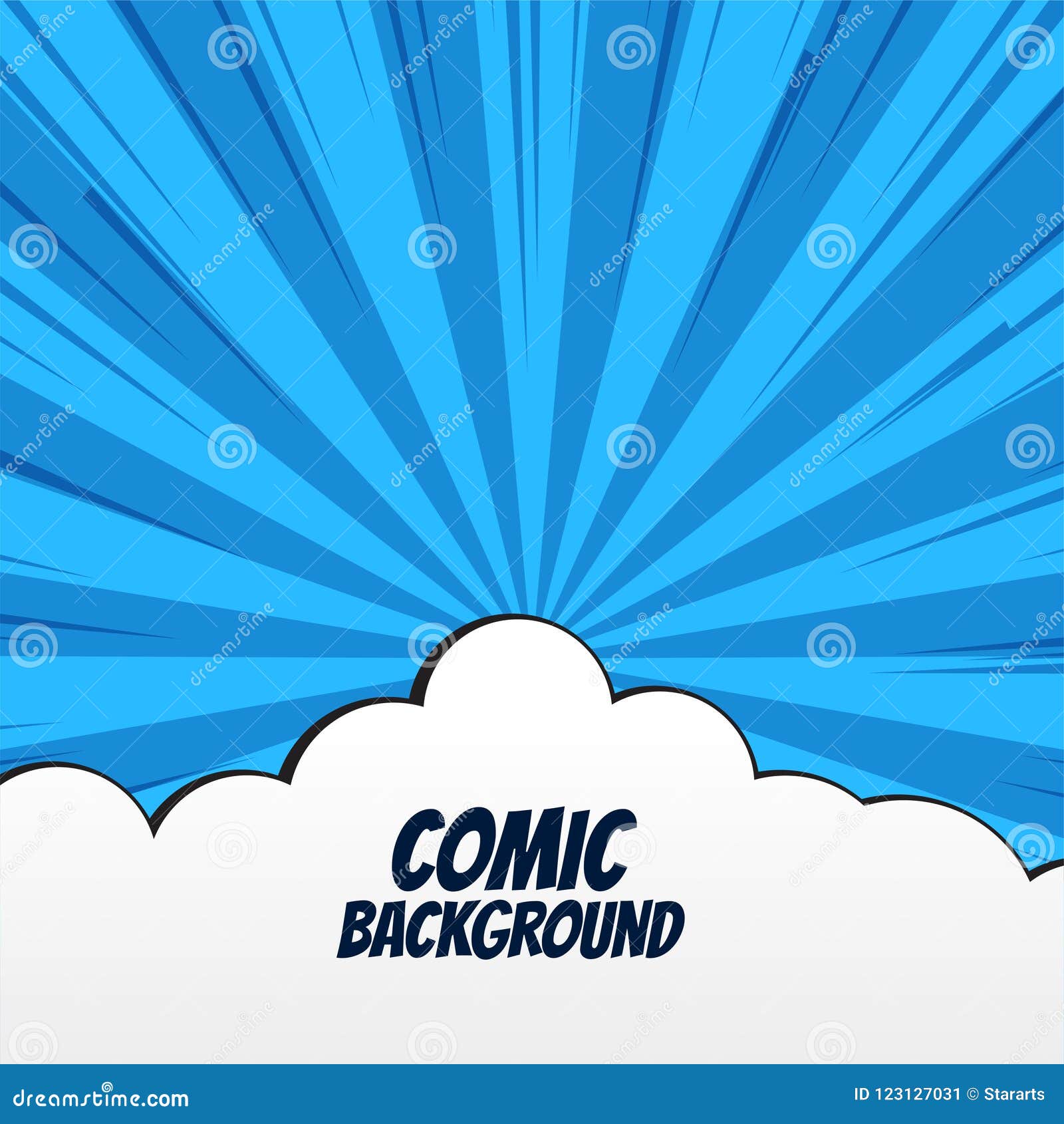 Comic Background with Clouds and Rays Stock Vector - Illustration of ...