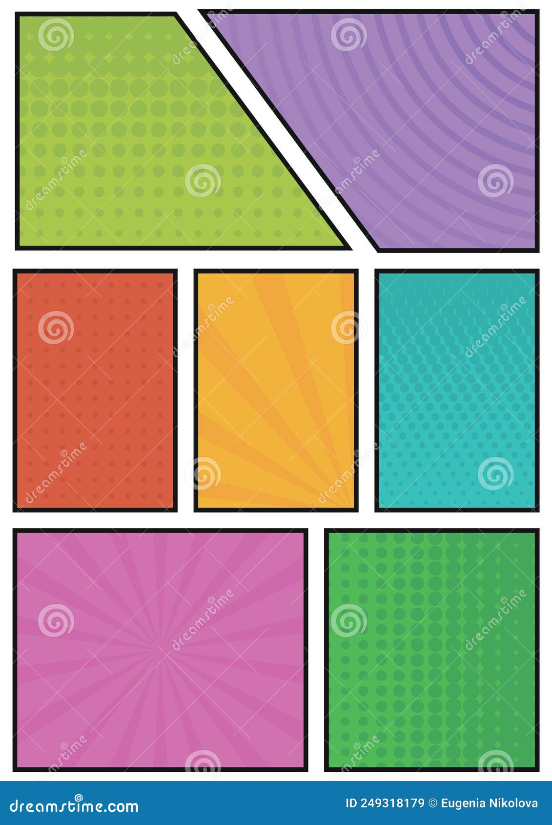 Comic Background . Colorful Comic Panels Layout with Rays, Dots, Lines ...