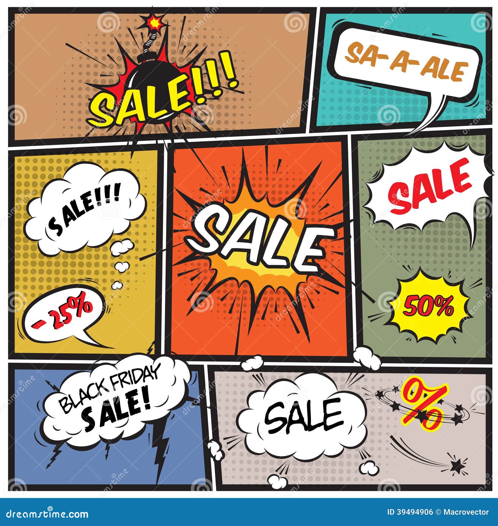 Comic Best Offer Sale Promotion Bubbles Stock Vector - Illustration of ...