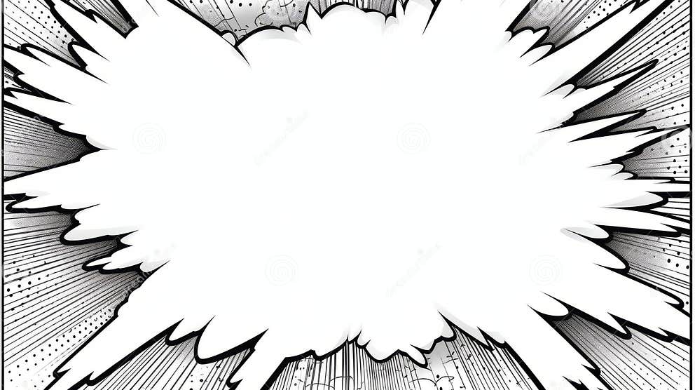 Comic Black and White Explosion Background with Detailed Line Drawings ...
