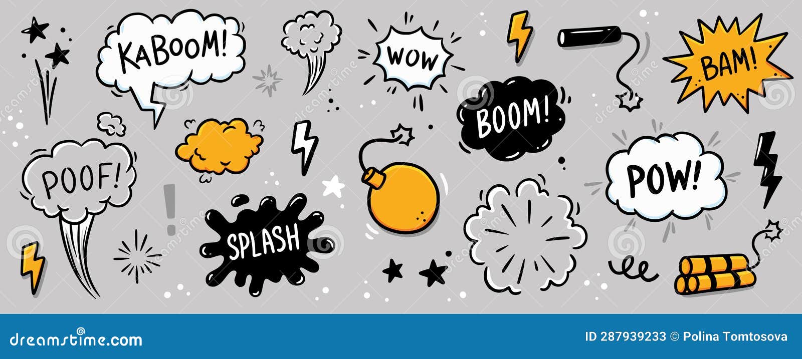 Comic Bomb Boom Vector Element. Hand Drawn Cartoon Explosion Bomb ...