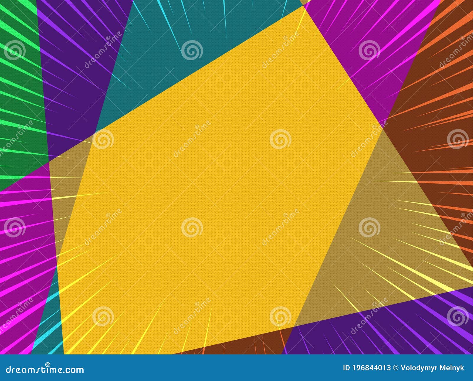 Comic Book Abstract Template with Dark Rays and Halftone Humor Effects ...