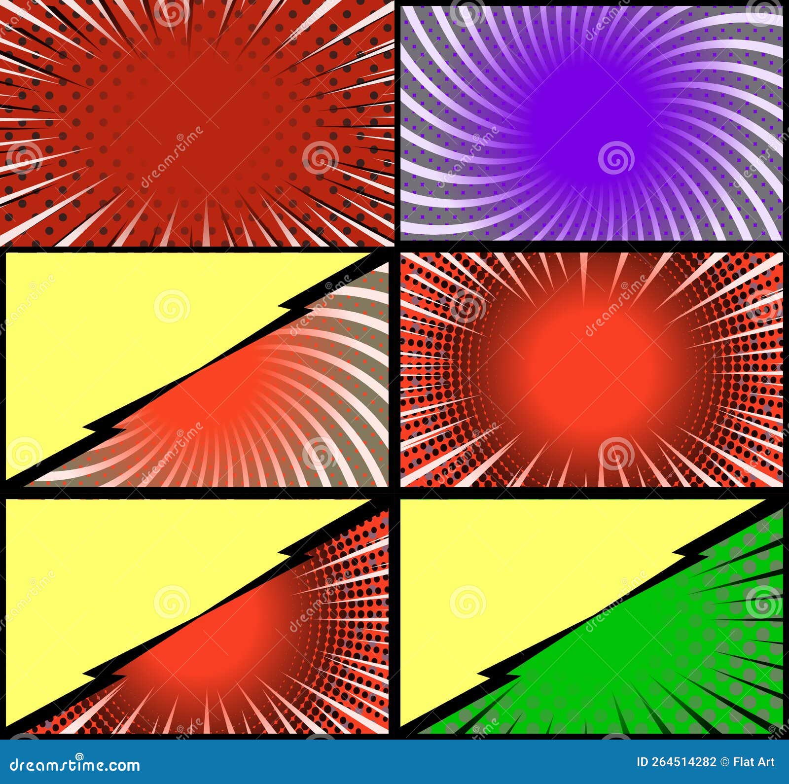 Comic Book Colorful Frames Background with Halftone Rays Radial and ...