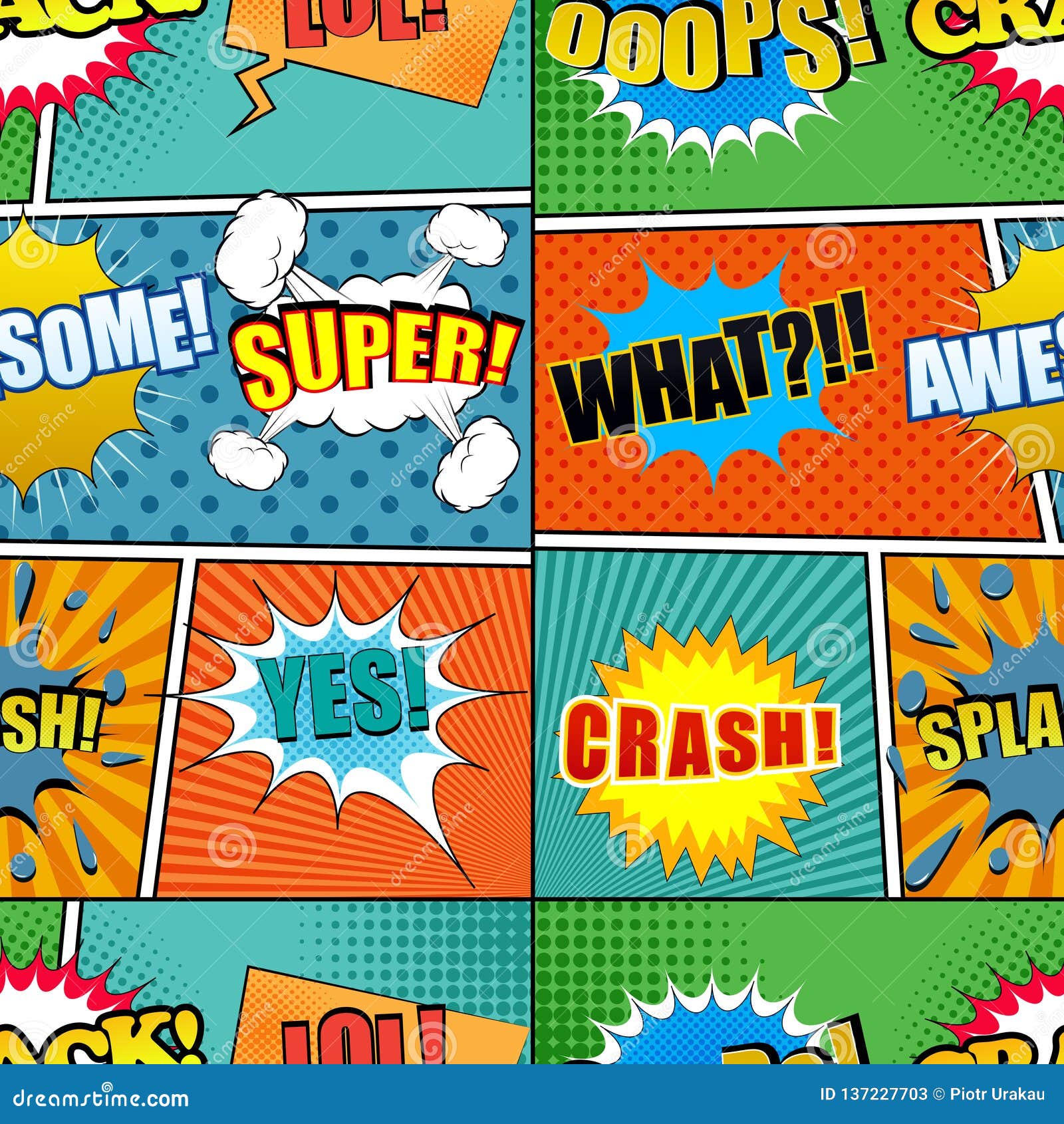 Comic Book Colorful Seamless Pattern Stock Vector - Illustration of ...