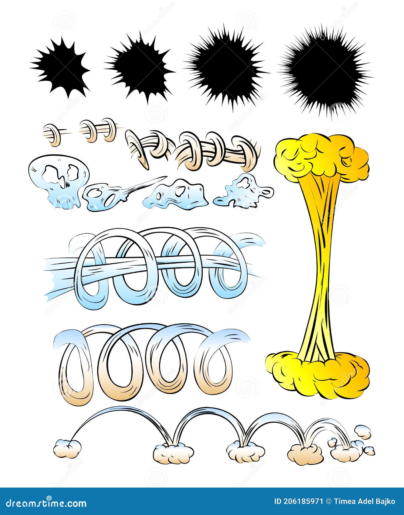 Cartoon Explosions. Fire Bang Effect With Smoke, Flame And Particles ...
