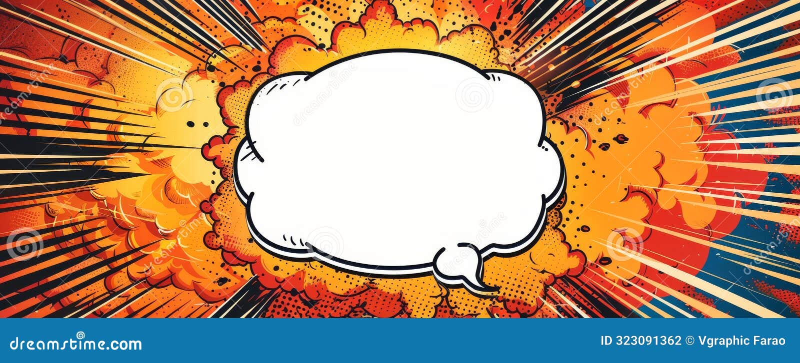 Comic Book Explosion Background with Blank Speech Bubble, Dynamic Pop ...