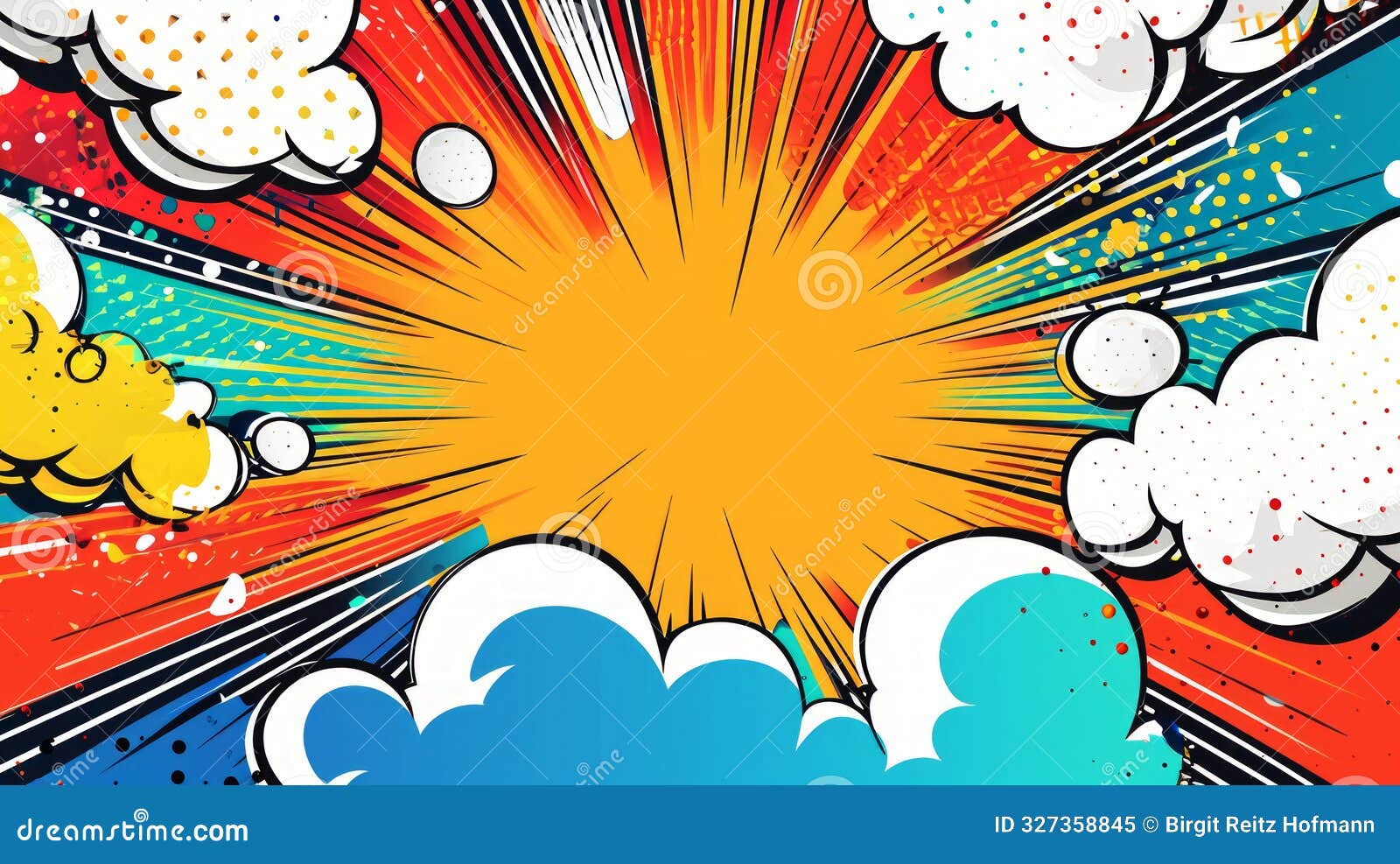 Comic Book Explosion Background with Radial Speed Lines and Halftone ...