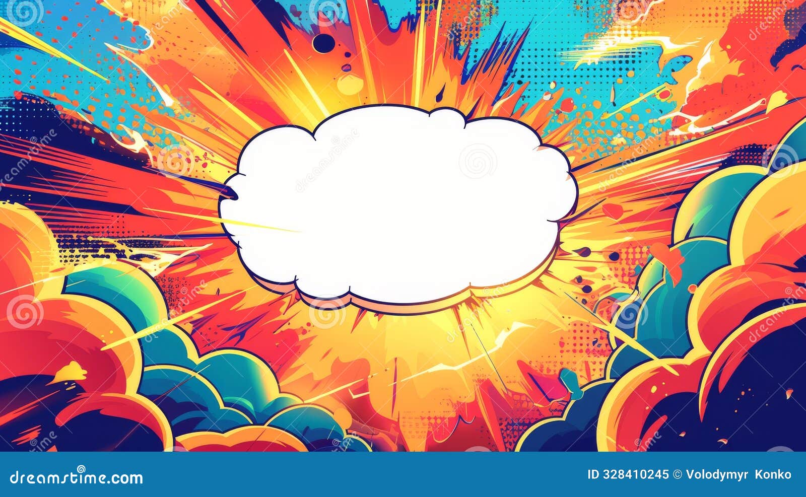 Comic Book Explosion with Speech Bubble, Colorful Pop Art Background ...