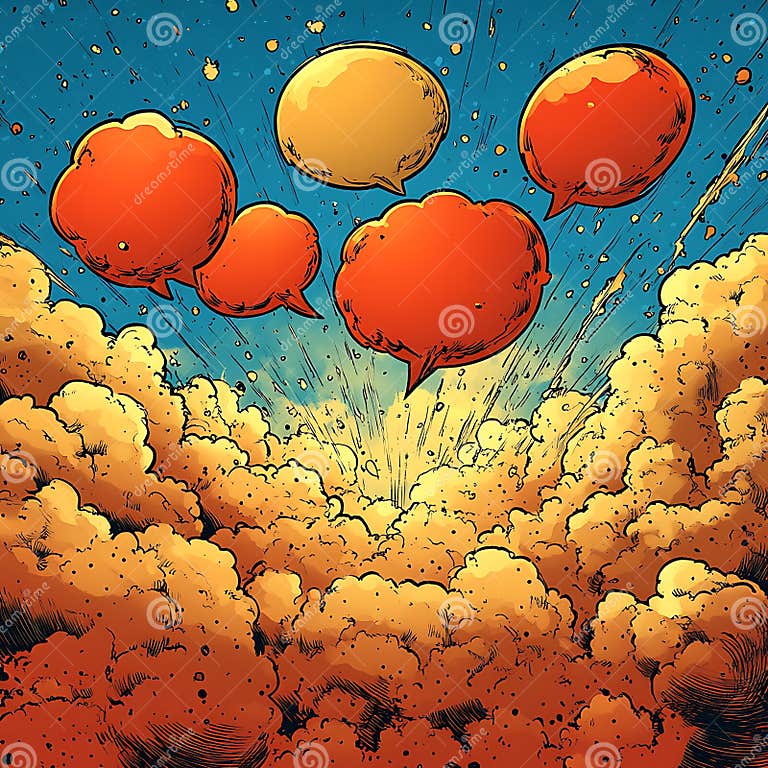 Comic Book Explosion with Speech Bubbles and Clouds Stock Illustration ...
