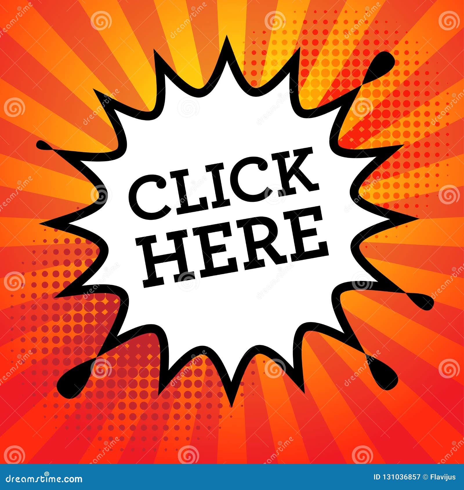 Comic Book Explosion with Text Click Here Stock Vector - Illustration ...