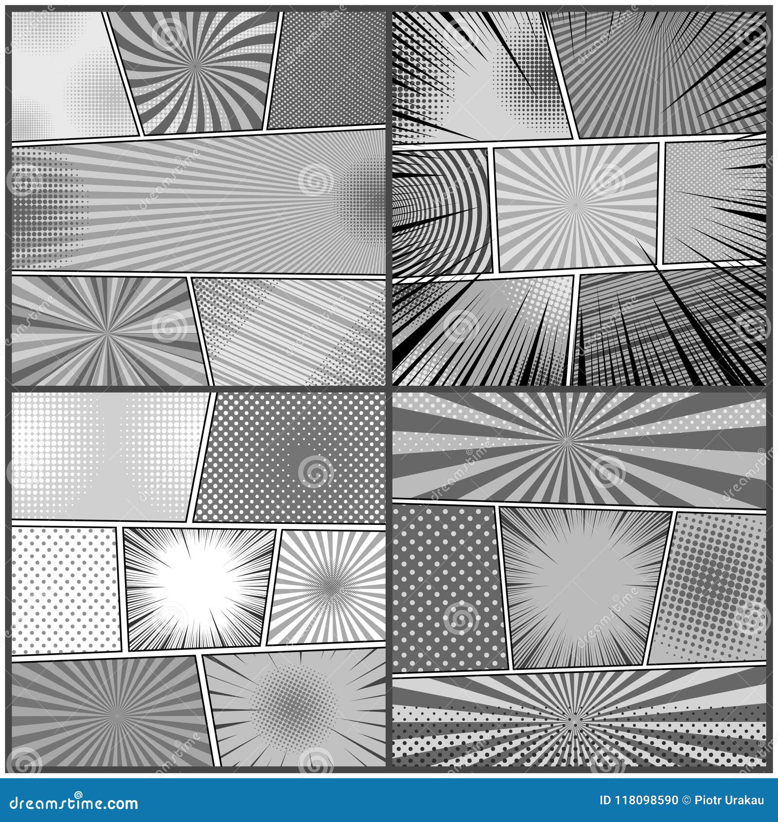 Comic Book Gray Backgrounds Set Stock Vector - Illustration of radial ...