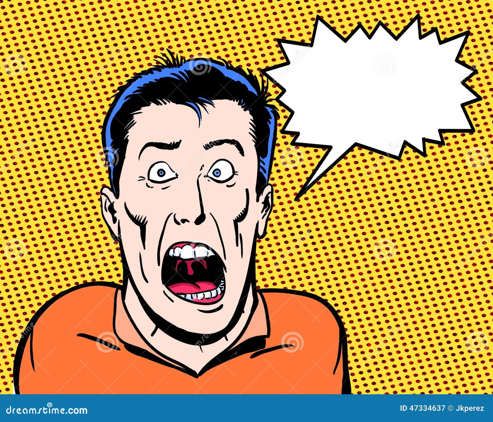 Comic Book Illustrated Crazy Character Shouting with Orange Background ...