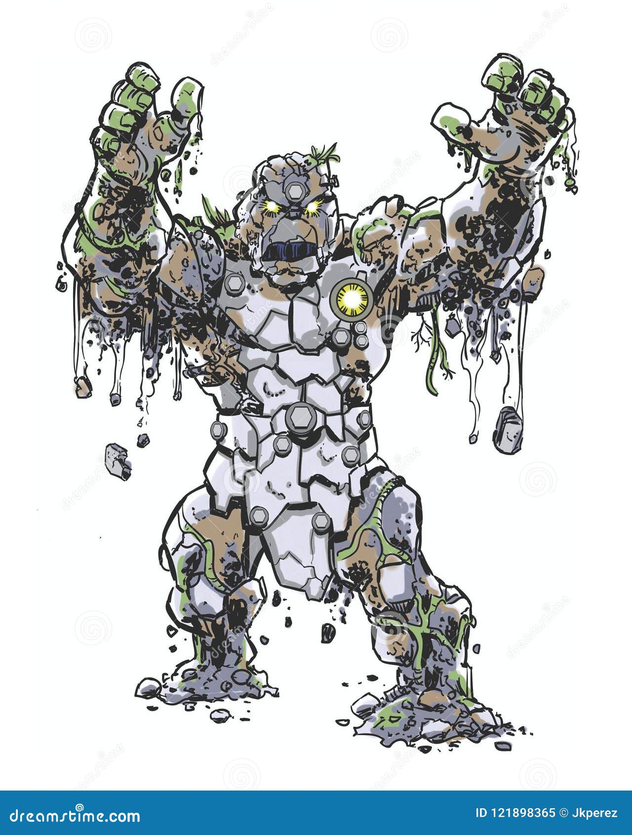 Comic Book Illustrated Rockcreature Character Lurching Forward Stock ...