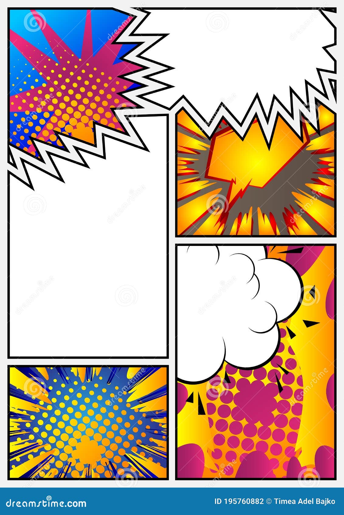 Comic Book Page with Colorful Elements and Blank Space. Stock Vector ...