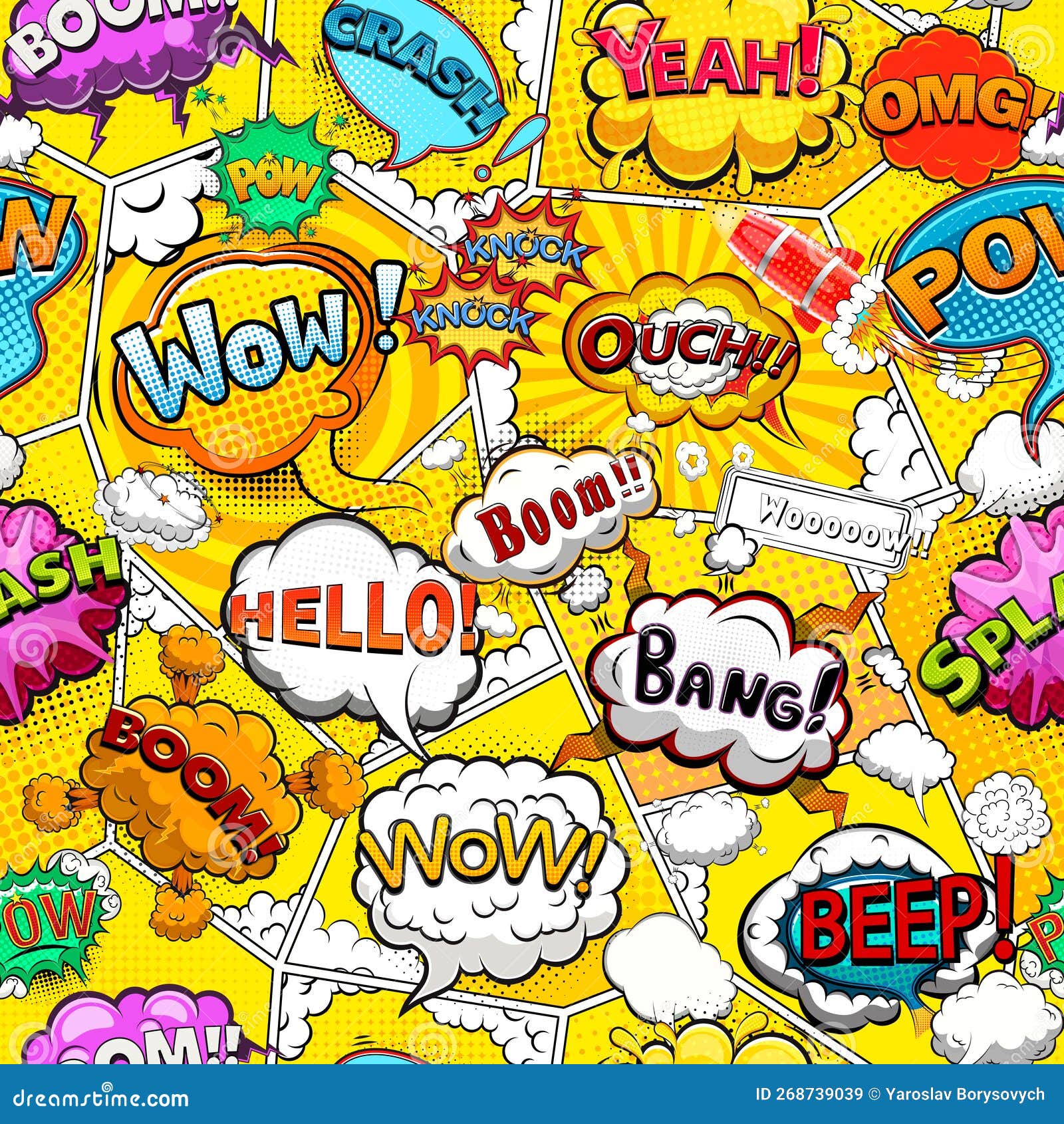 Comic Book Page Divided by Lines Seamless Pattern on Yellow Background ...