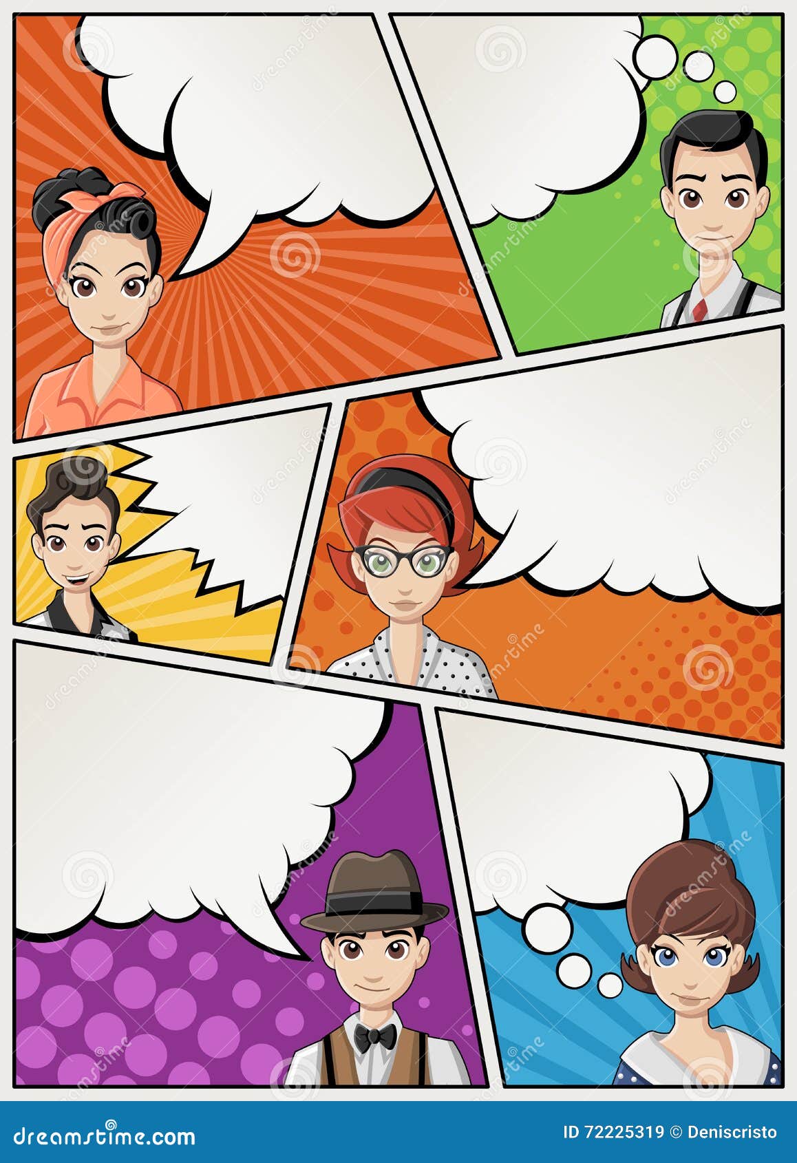 Comic Book Page with Retro People Talking. Comic Strip Background with ...