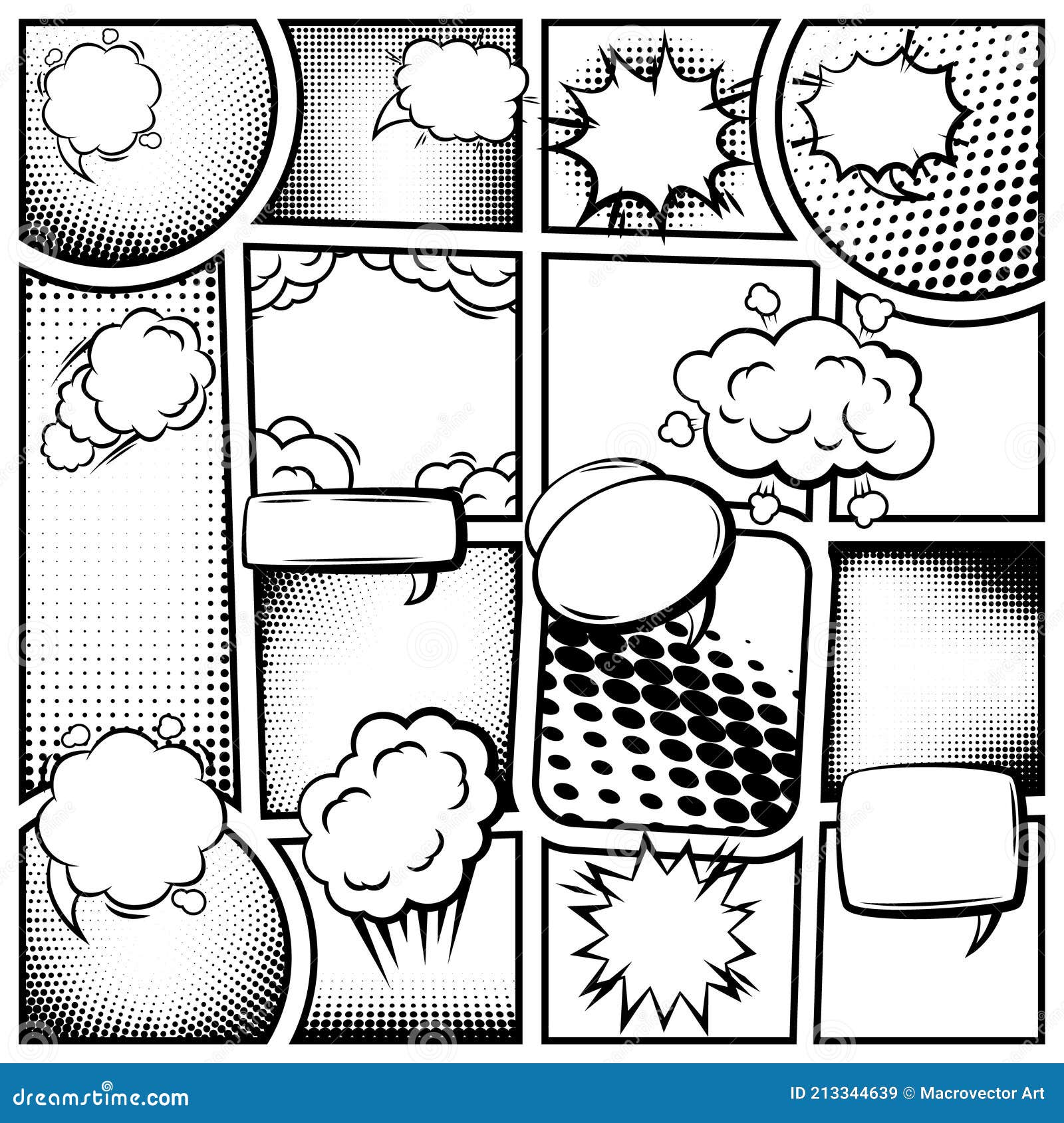 Comic Book Page Template stock vector. Illustration of blank - 213344639