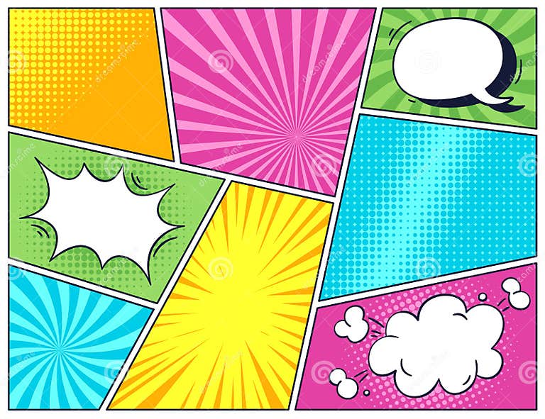 Comic Book Page Templates with Popart Design and Speech Bubbles Dialog ...