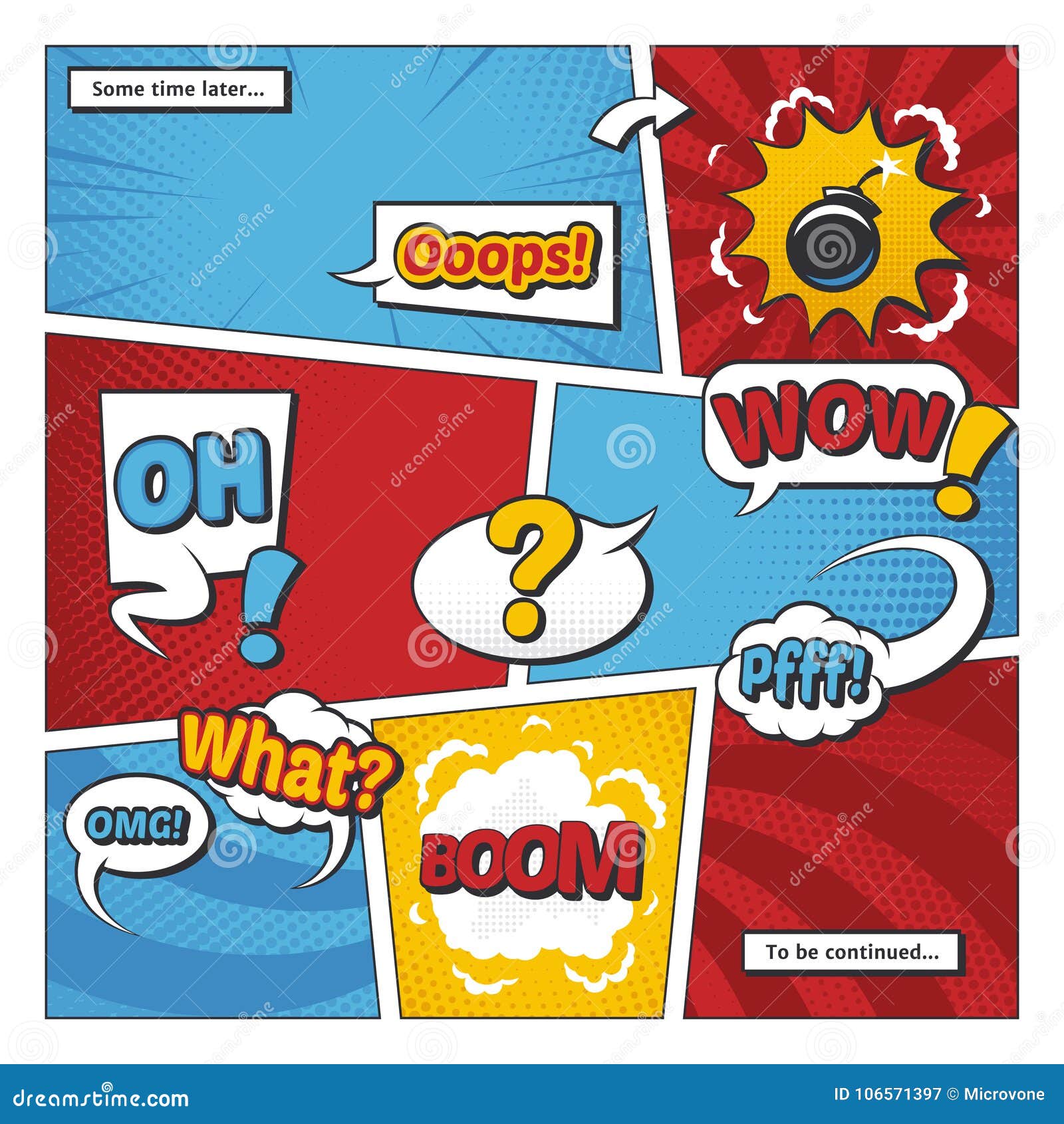 Comic Book Page Vector Template With Cartoon Elements And Comic Words ...