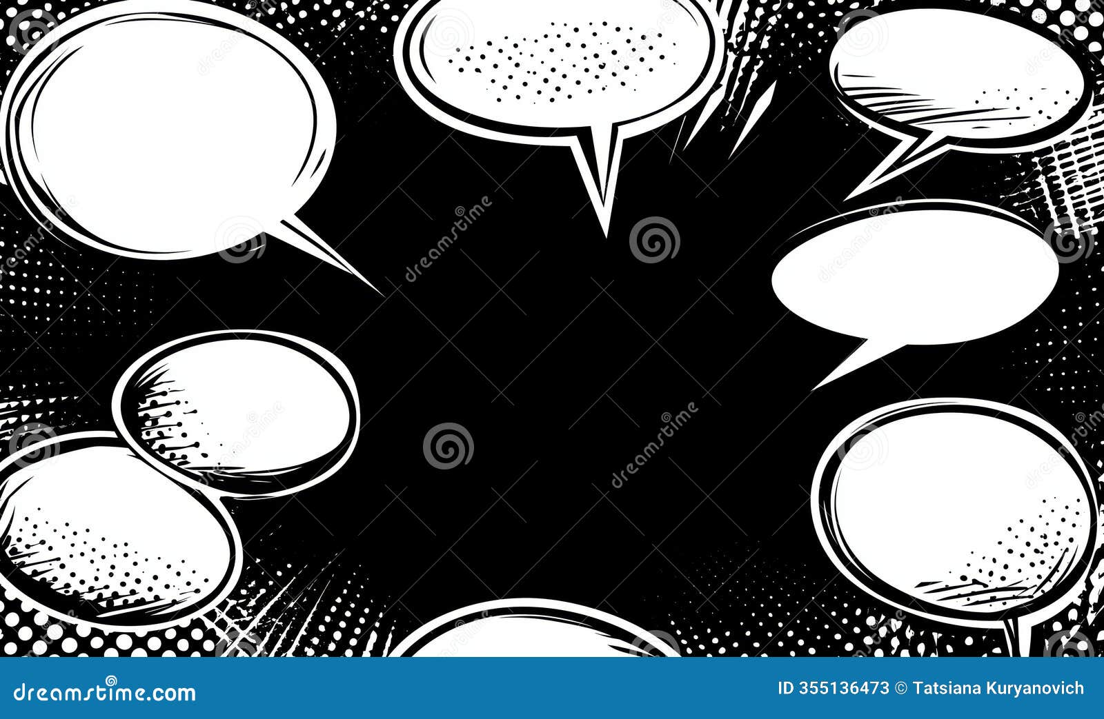Comic Book Speech Bubbles on Black Background, Empty Dialogue Boxes for ...