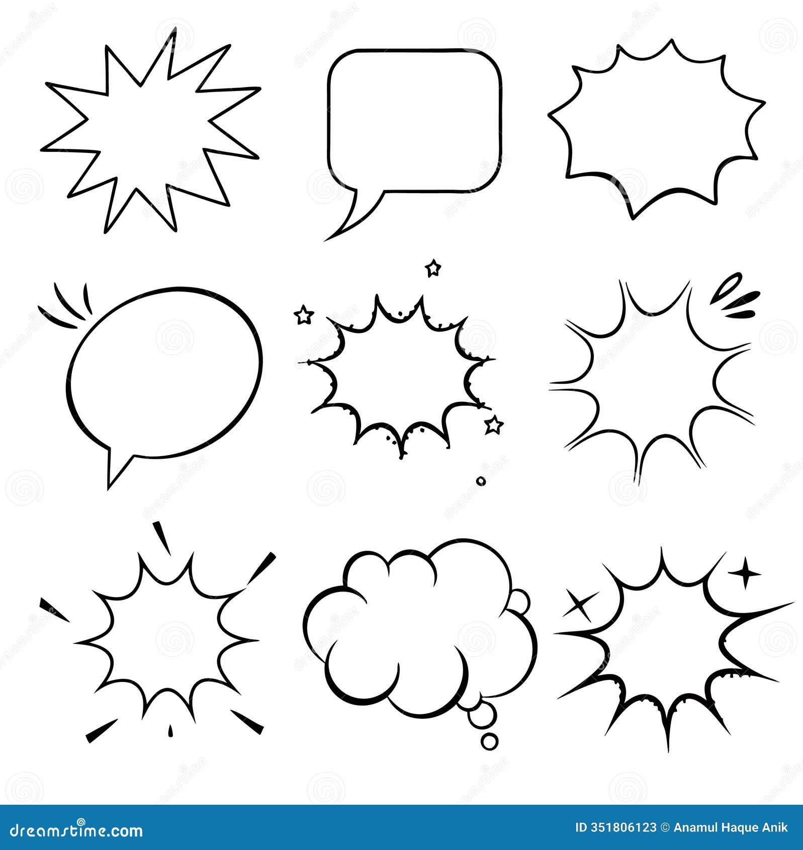 Comic Book Speech Bubbles Set of Nine Blank Design Elements Stock ...