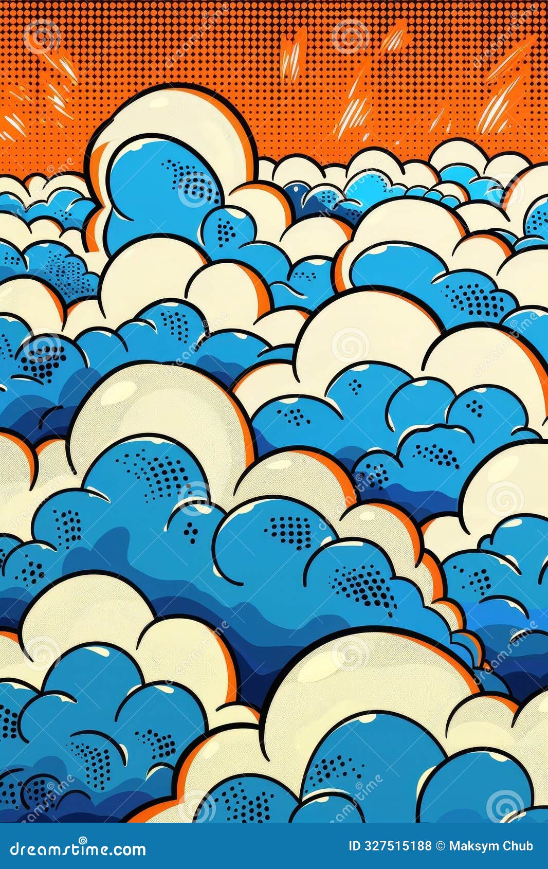 Comic Book Style Background of Cumulus Clouds Under a Retro Halftone ...