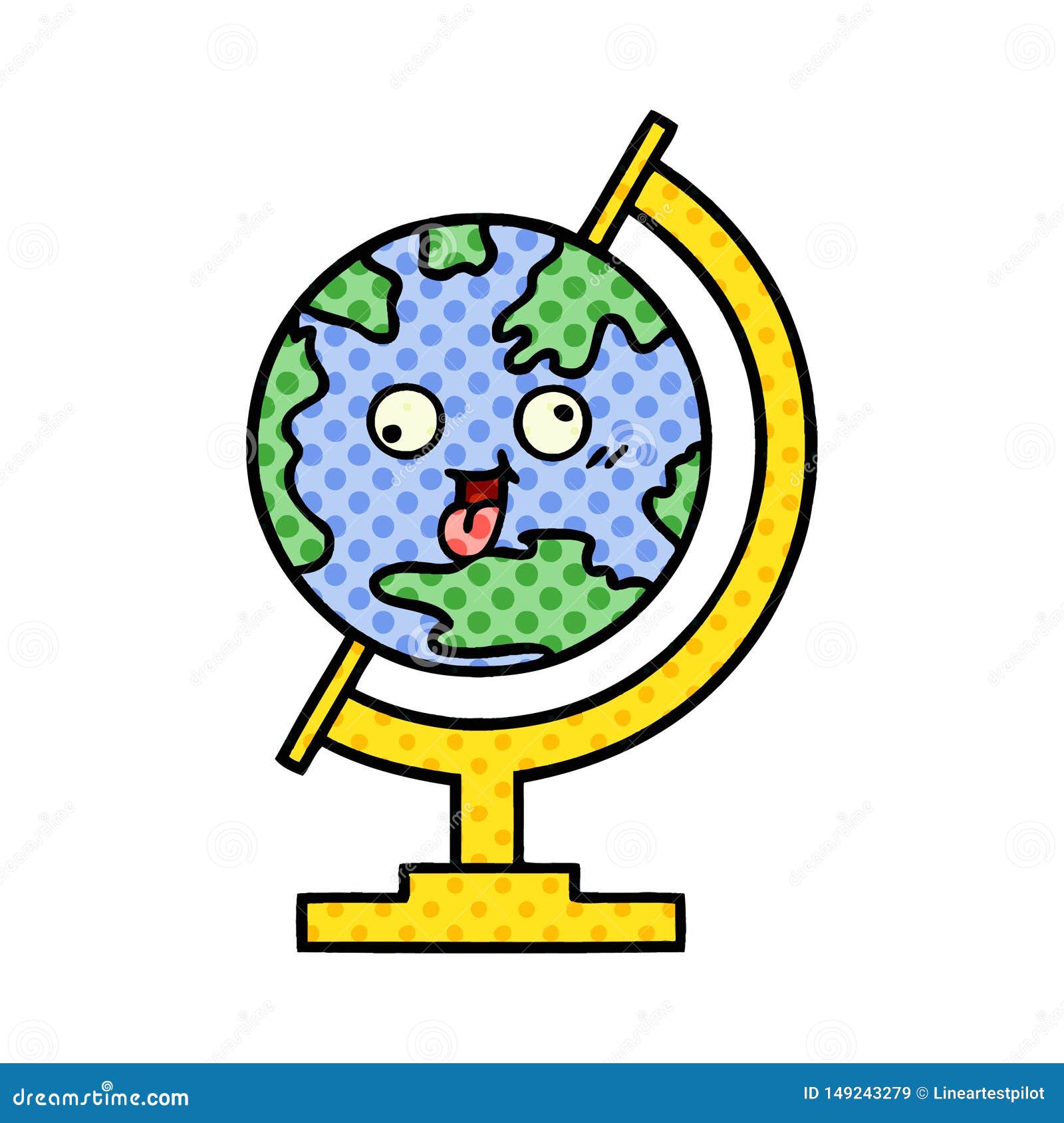 Comic Book Style Cartoon Globe of the World Stock Vector - Illustration ...