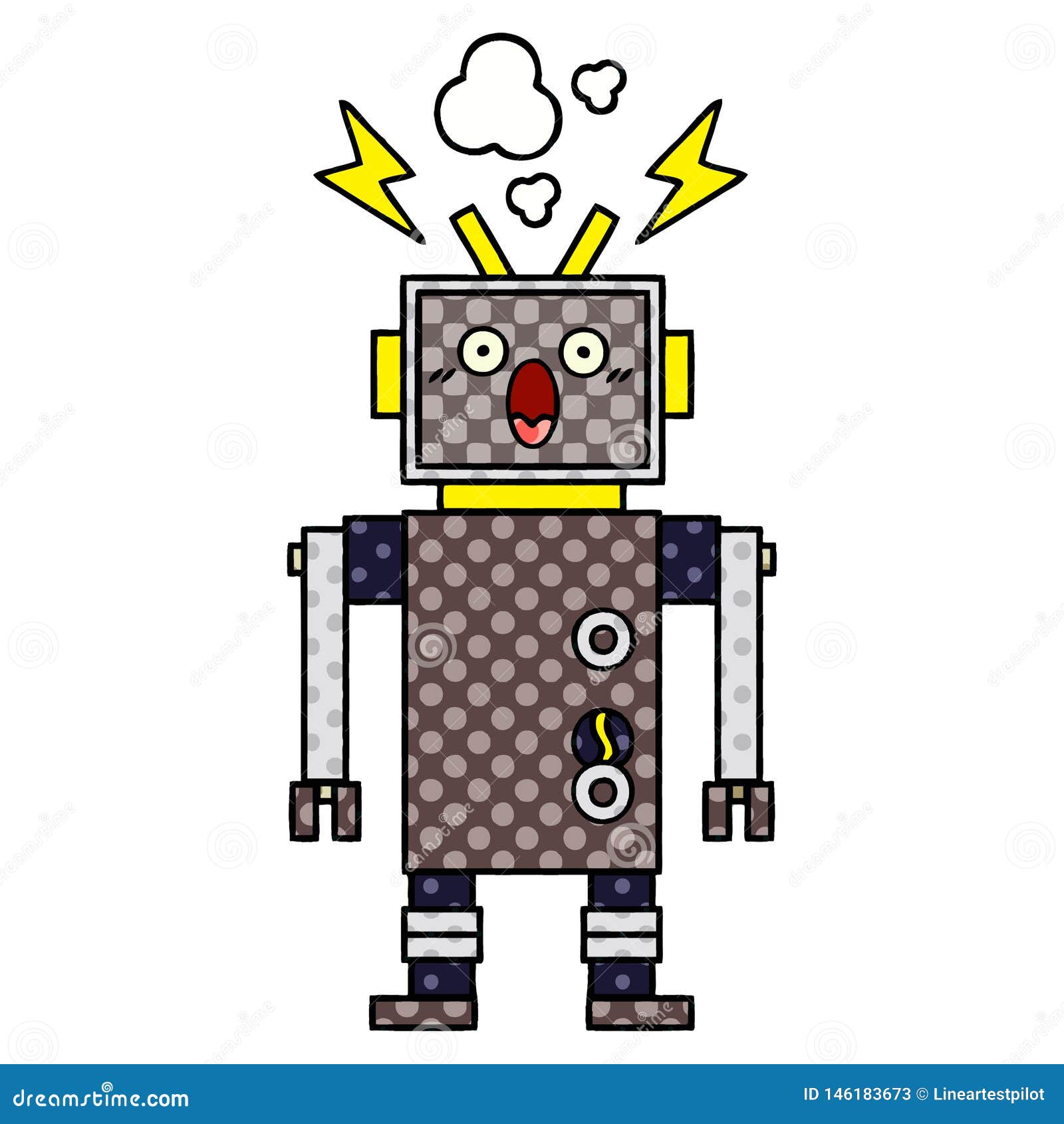Comic Book Style Cartoon of a Malfunctioning Robot Stock Vector ...