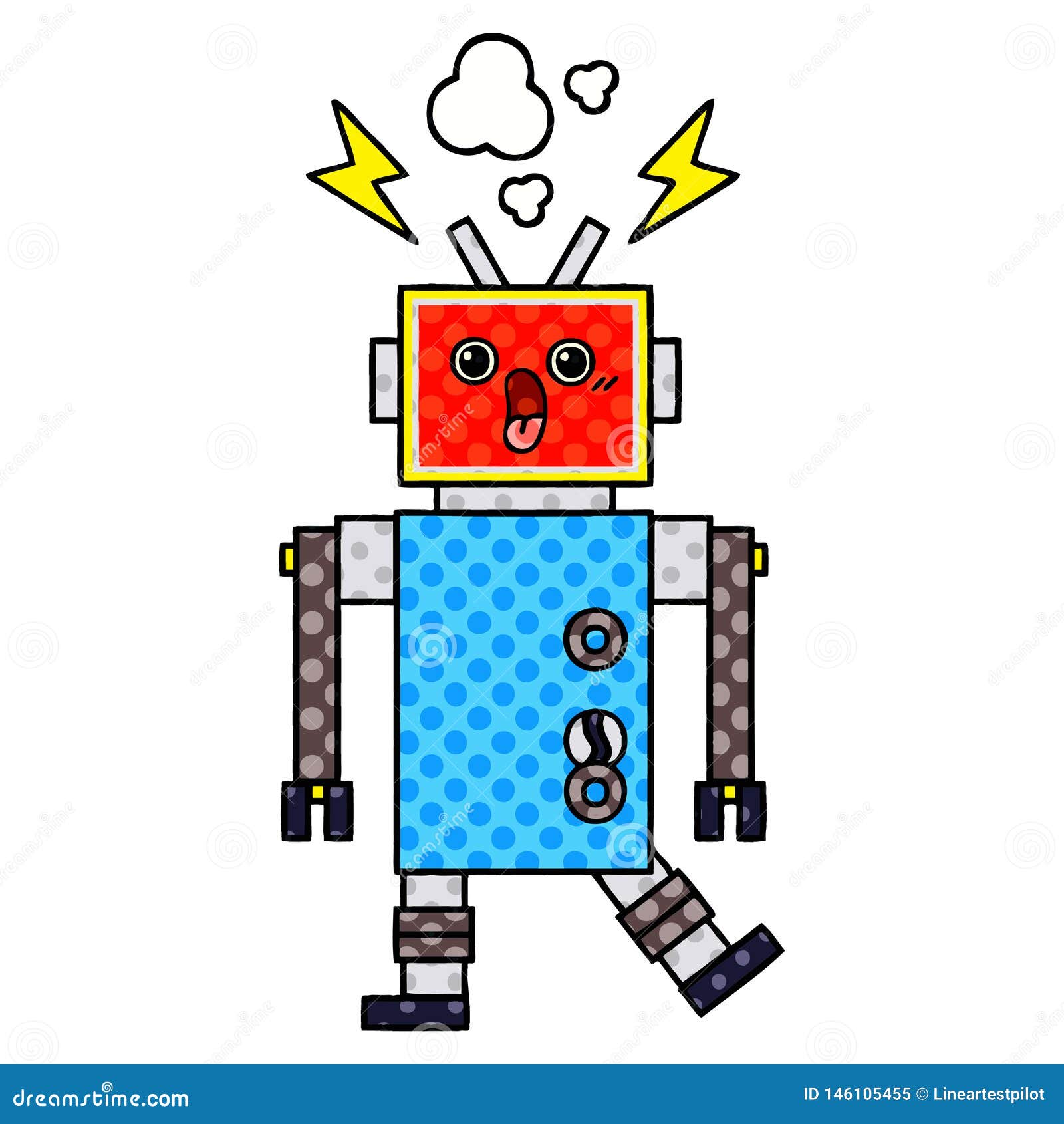 Comic Book Style Cartoon of a Robot Malfunction Stock Vector ...