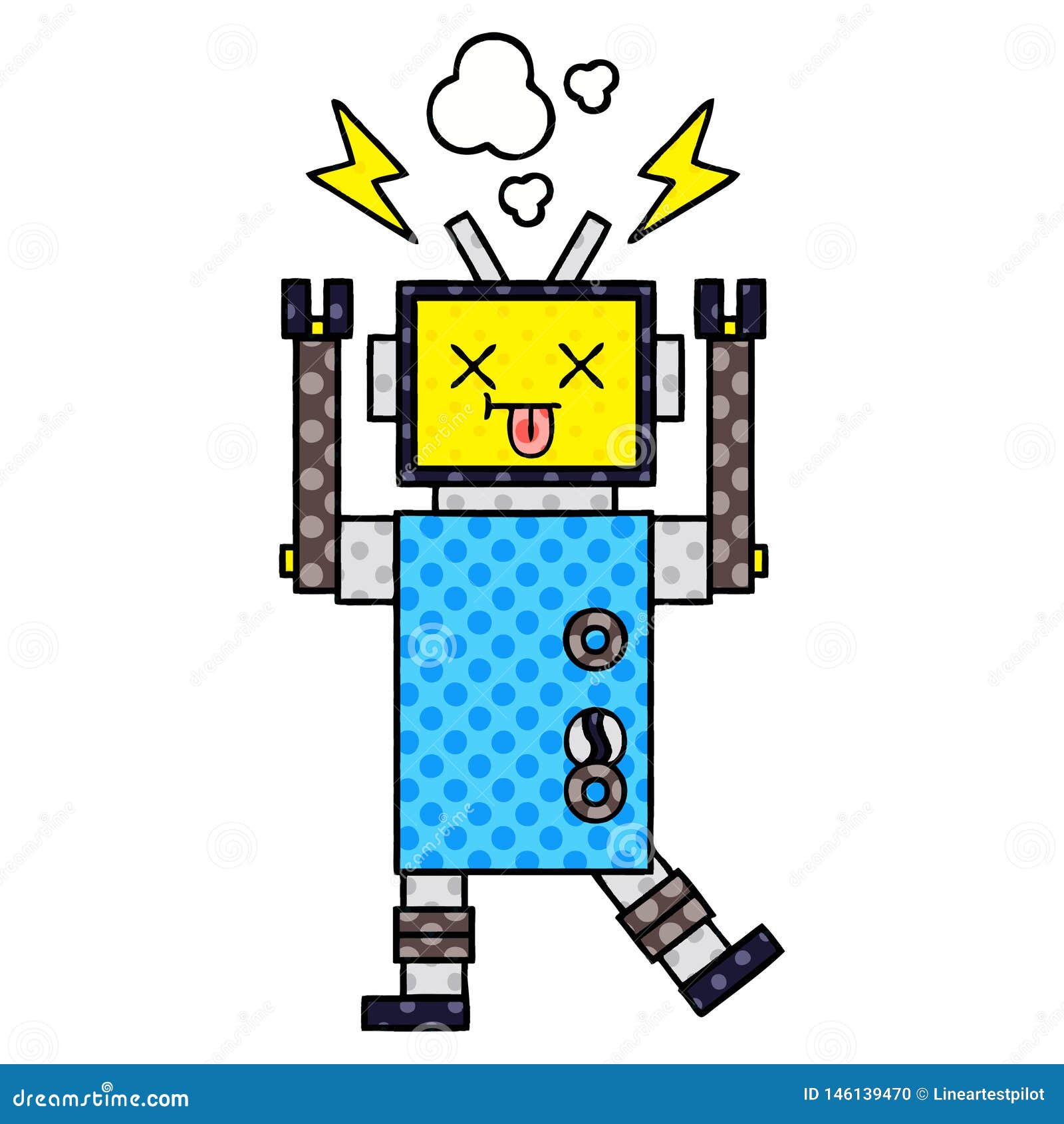 Comic Book Style Cartoon of a Robot Malfunction Stock Vector ...