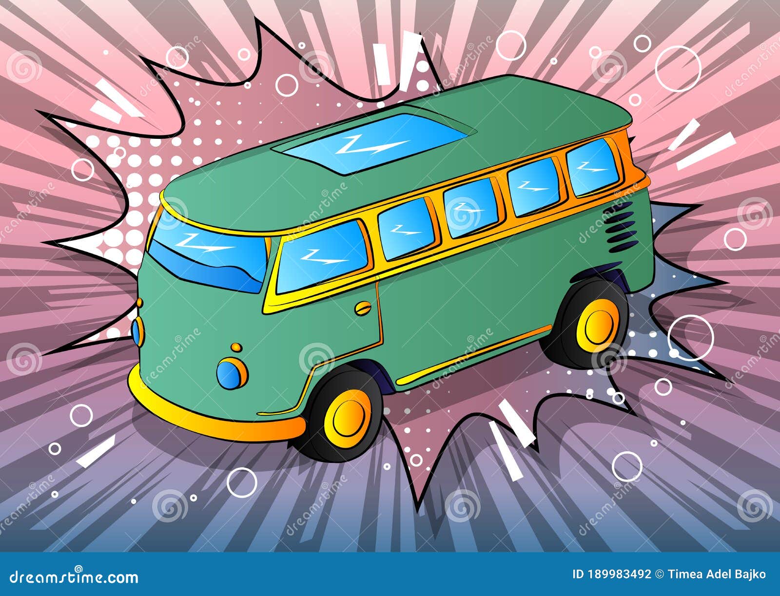 Illustration of a Cool Retro Van, Camping Car Stock Vector ...