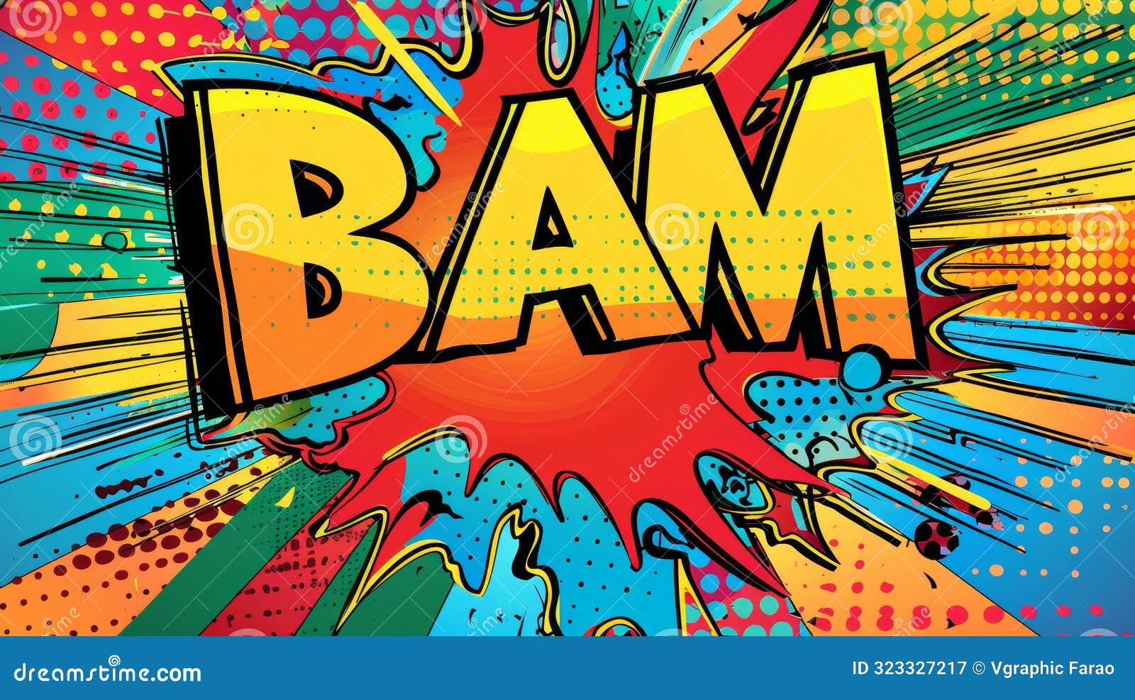 Comic Book Style Explosion with Bam Text, Colorful Pop Art Illustration ...
