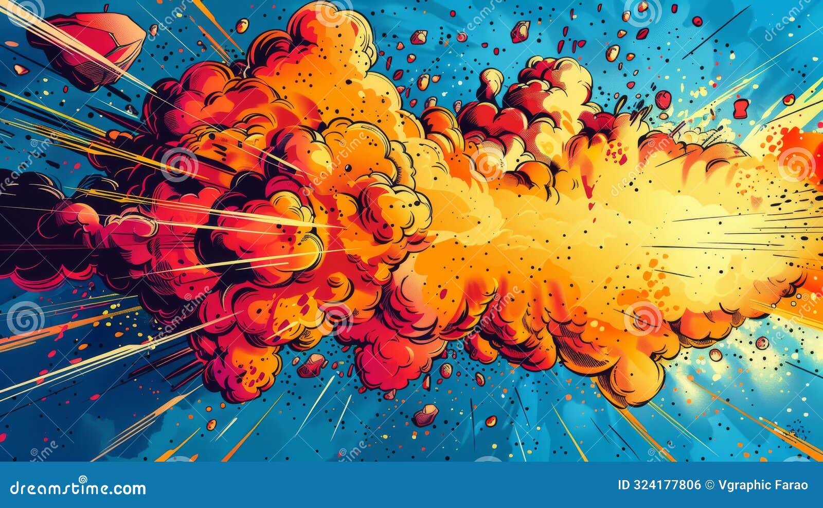 Comic Book Style Explosion with Vibrant Colors and Debris Stock Photo ...