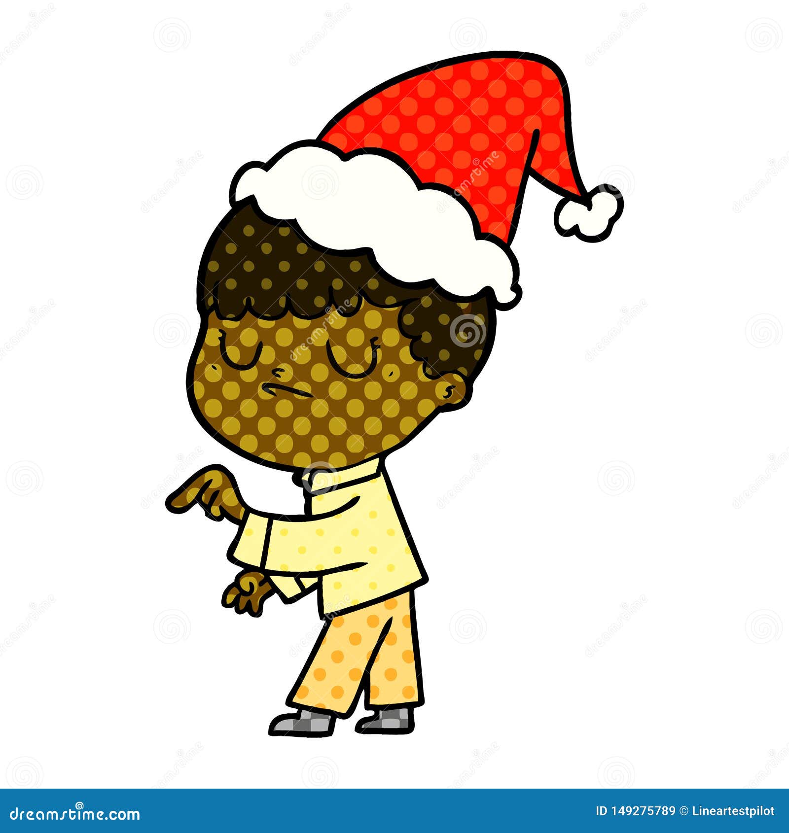 Comic Book Style Illustration of a Grumpy Boy Wearing Santa Hat Stock ...
