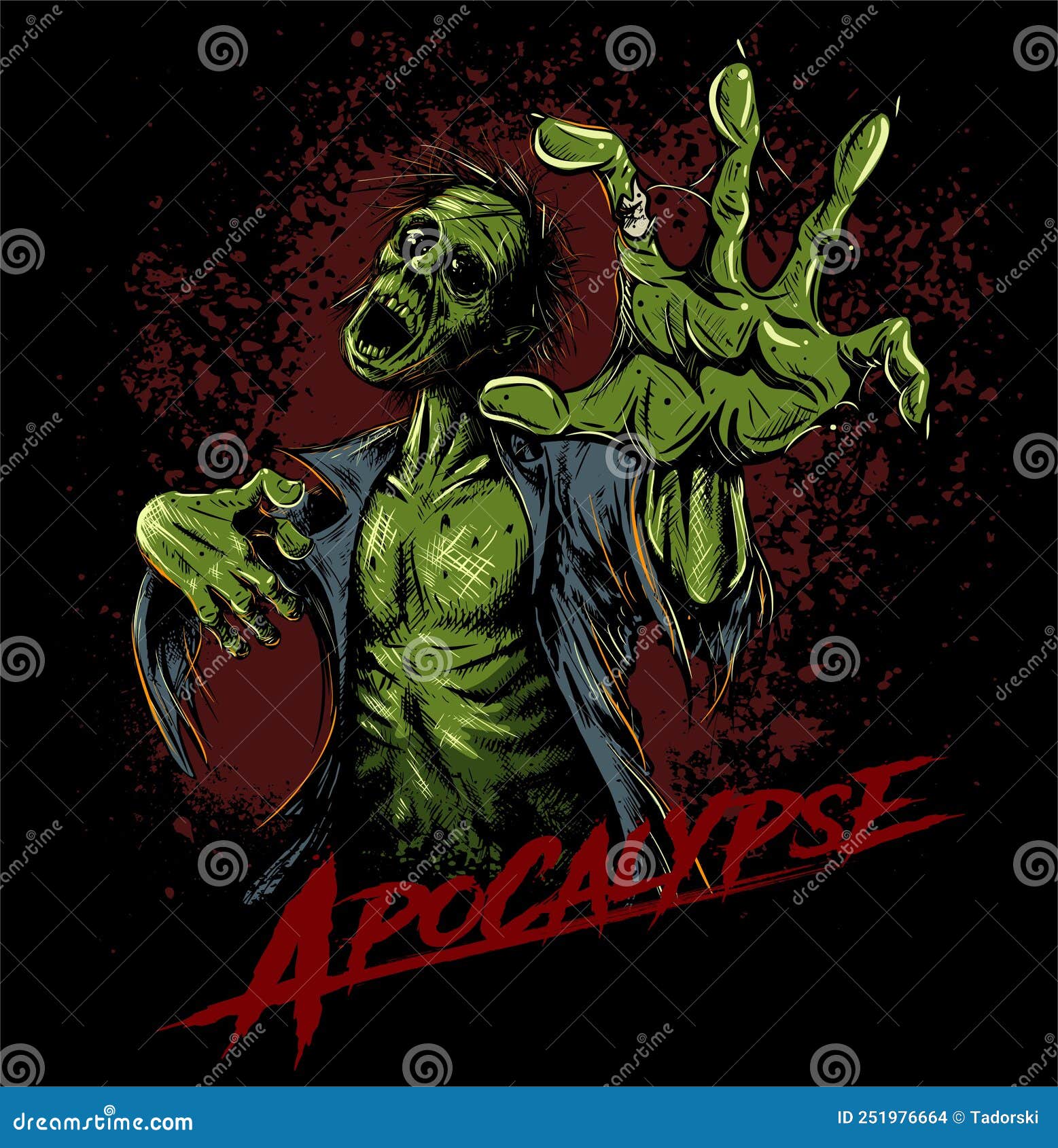 Comic Book Style Zombie Image with Red Stains on Background Stock ...