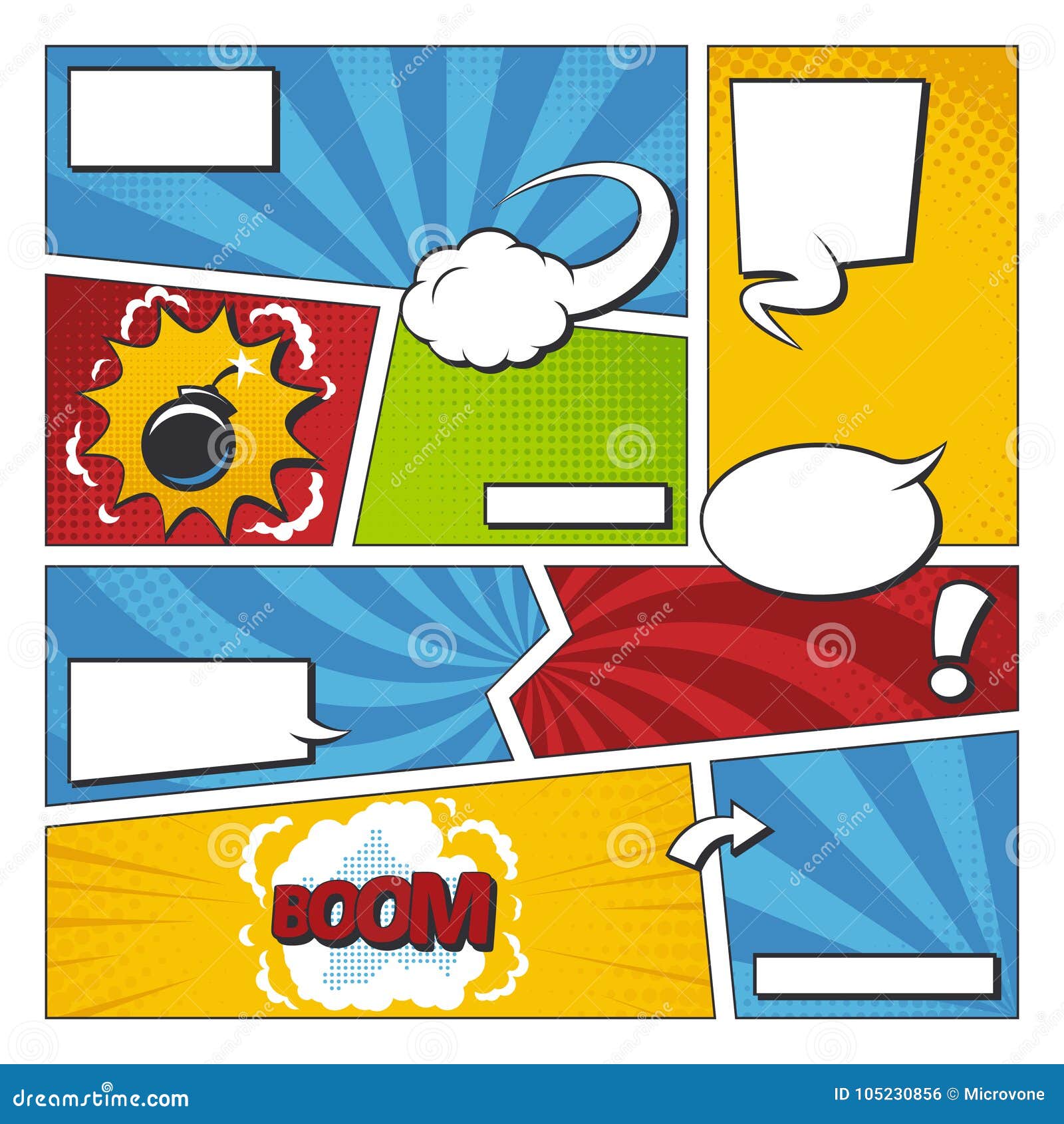 Comics Page. Comic Book Grid Frame, Funny Oops Bam Smack Text Speech ...