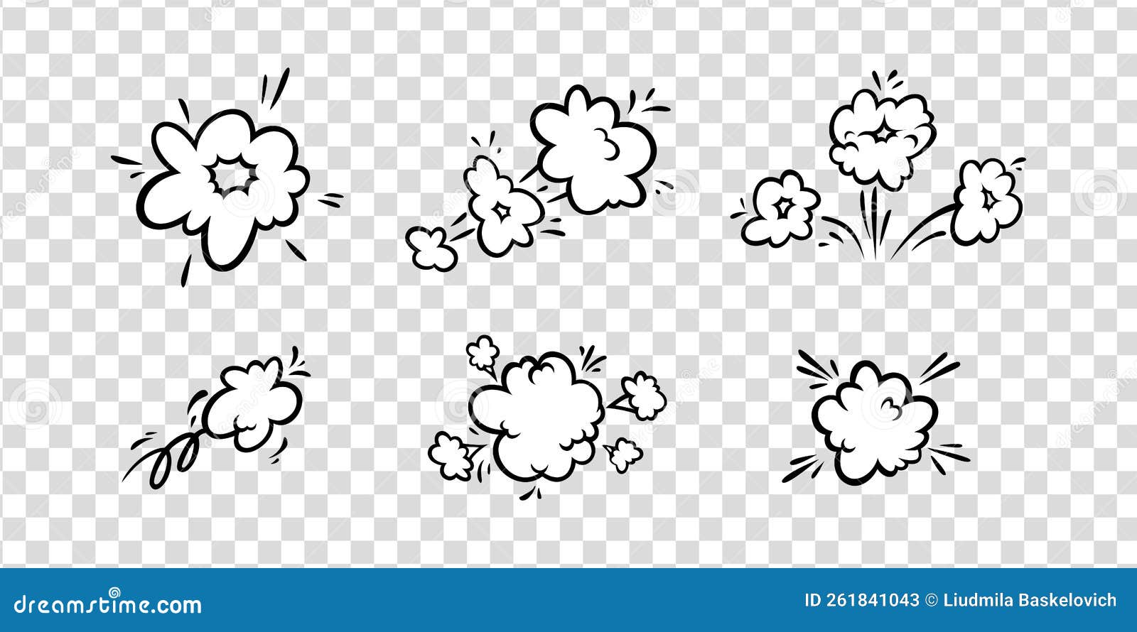 Comic Boom Effect Clouds. Set of Explosion Bubbles and Smoke Stock ...